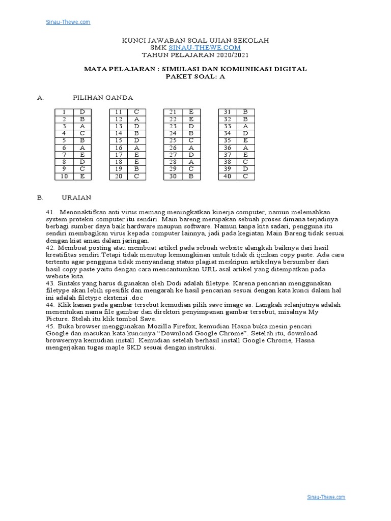 Kunci Jawaban Simulasi Digital Kelas 10 | PDF | Komputer