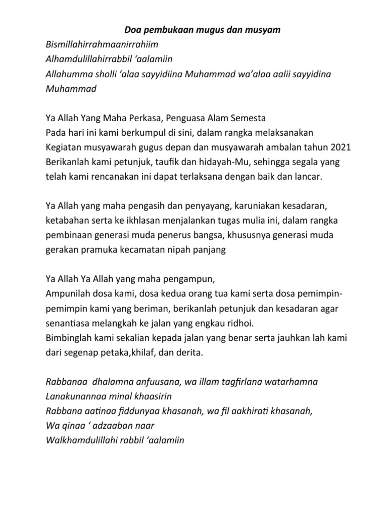 Doa Pembukaan Mugus Dan Musyam | PDF