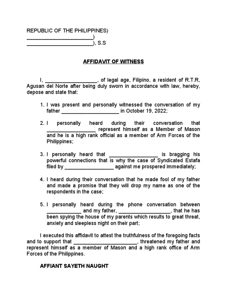 Affidavit of Witness | PDF