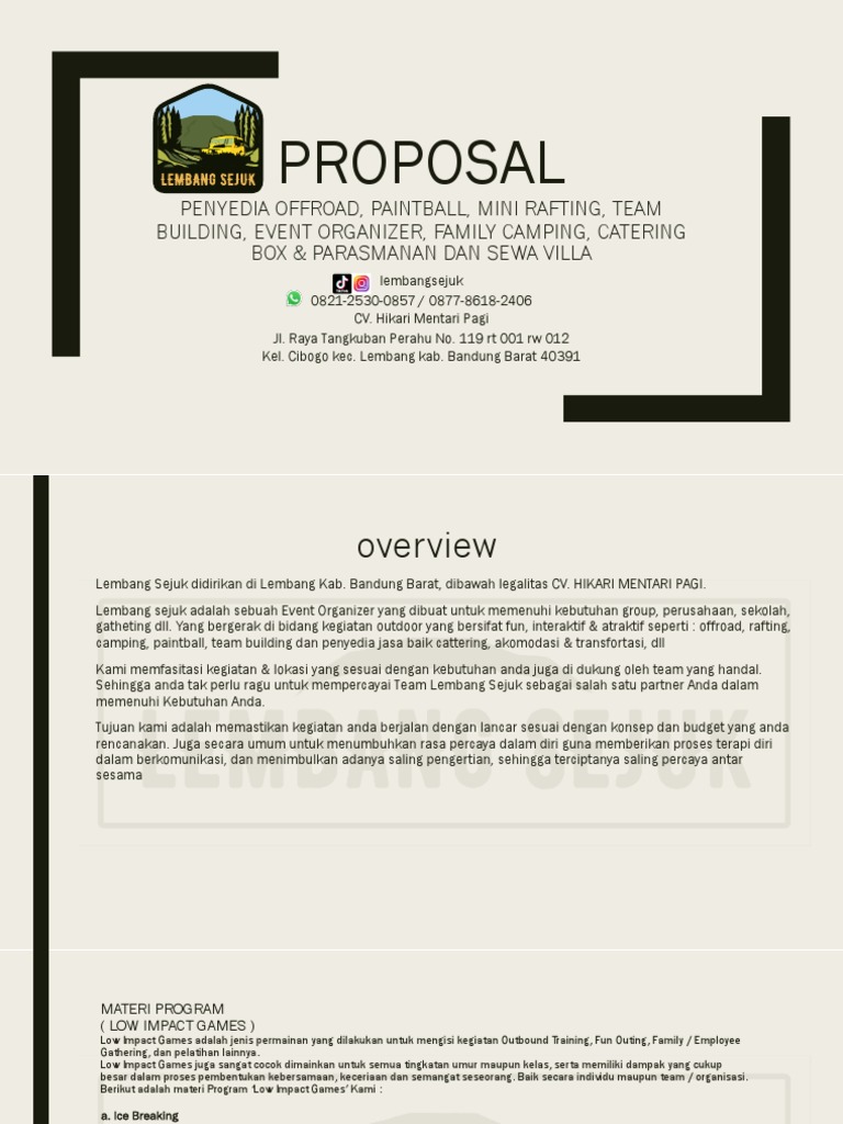 Lembang Sejuk: Paket Outbound & Camping | PDF