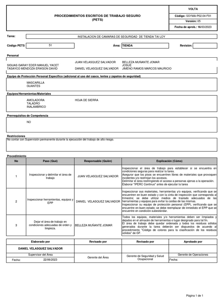 Procedimientos Escritos de Trabajo Seguro (PETS) | PDF Procedimientos Escritos de Trabajo Seguro (PETS) | PDF