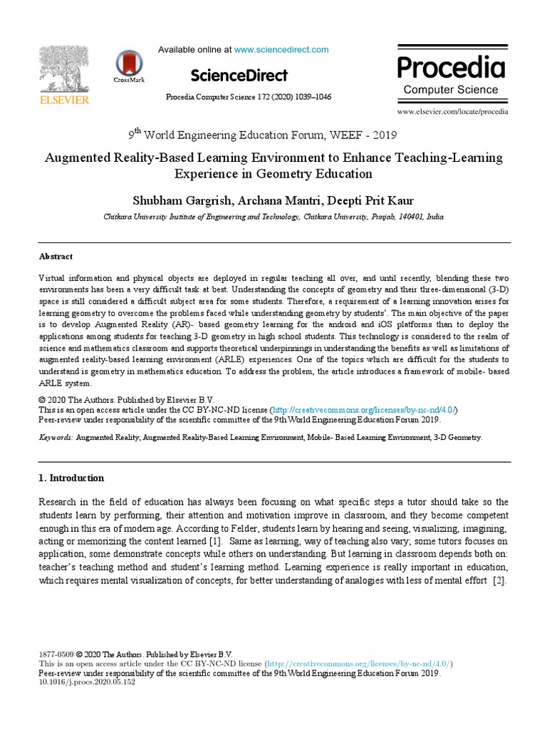 Sciencedirect Sciencedirect | PDF | Augmented Reality | Learning