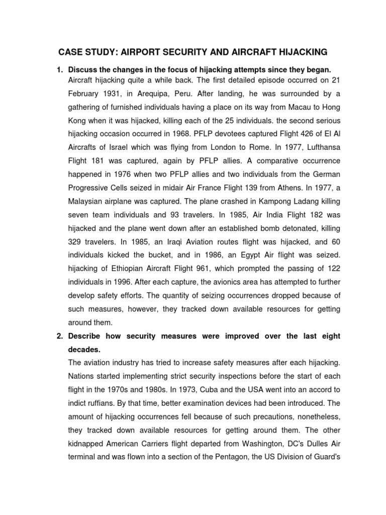 Case Study Airport Sefcurity and Aircraft Hijacking | PDF | Aircraft ...