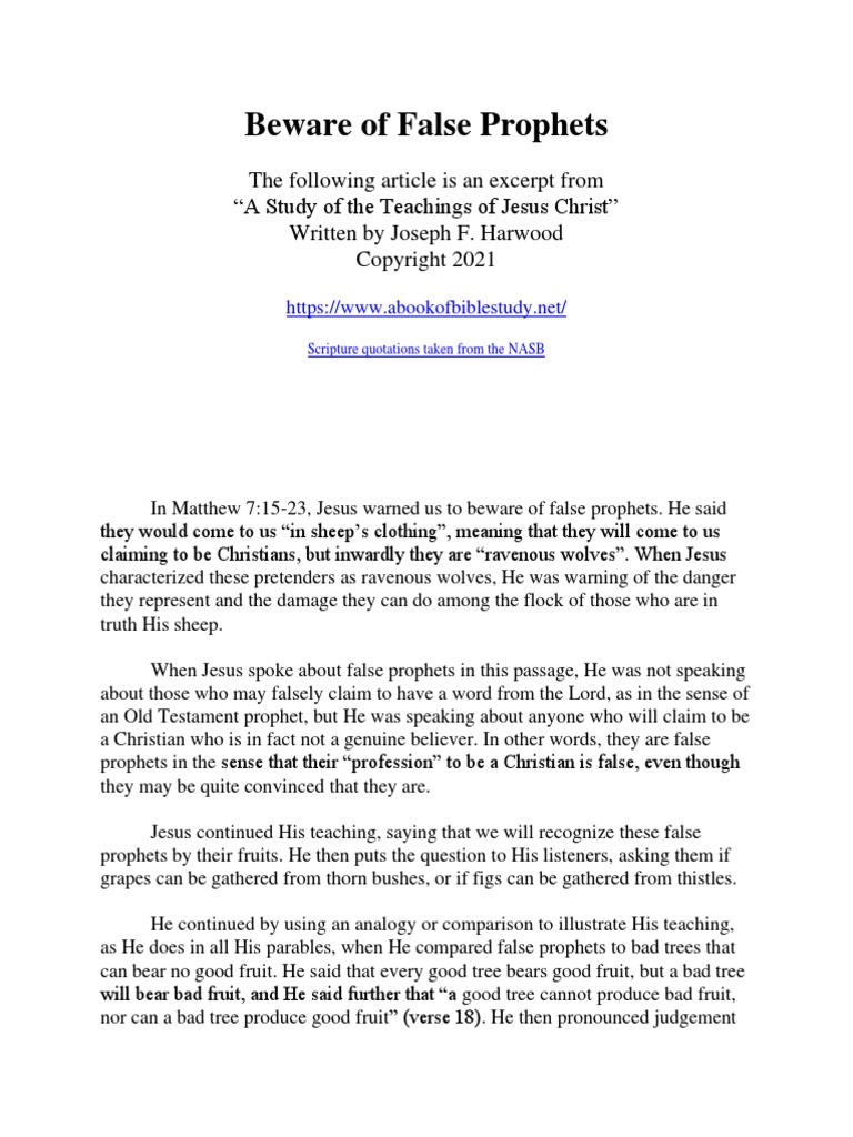 Beware of False Prophets | PDF | Jesus | Gospel Of Matthew