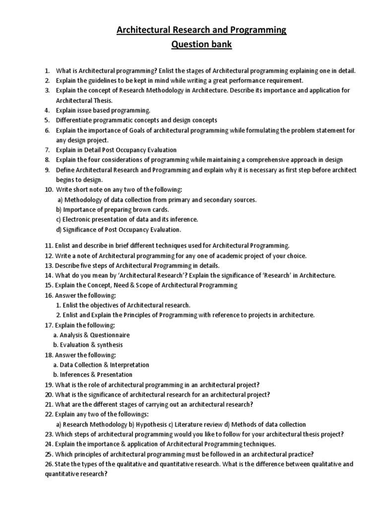 Architecture Reserach and Programming - Question Bank | PDF ... Architecture Reserach and Programming - Question Bank | PDF ...
