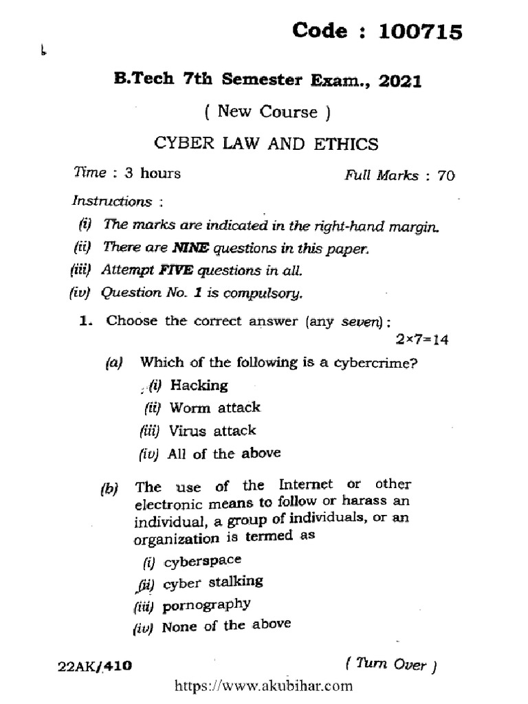 Btech 7 Cyber Law and Ethics 100715 2021 PDF | PDF