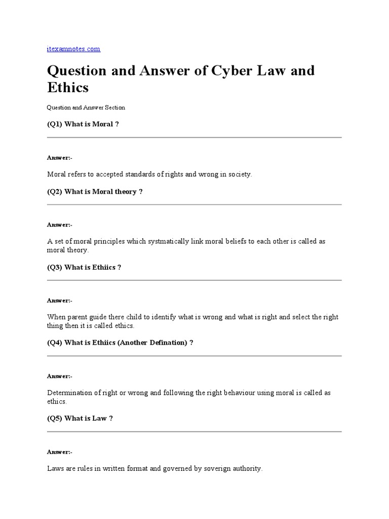 Question and Answer of Cyber Law and Ethics | PDF | Computers
