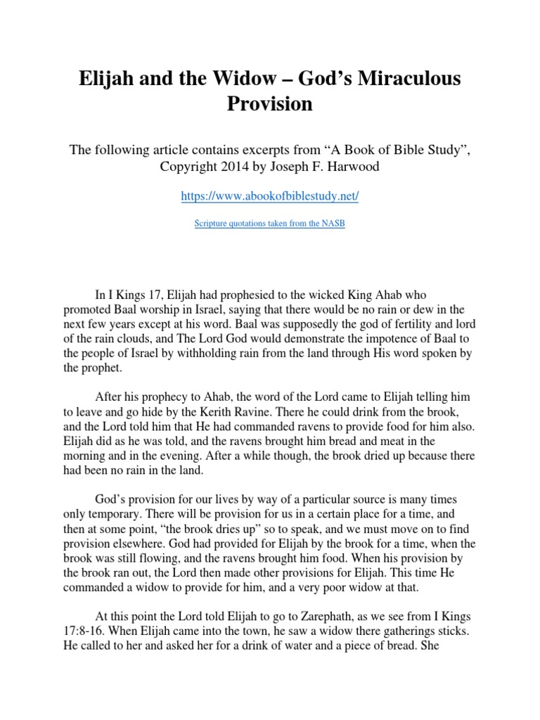 Elijah and The Widow of Zarephath | PDF | Elijah | Books Of Kings