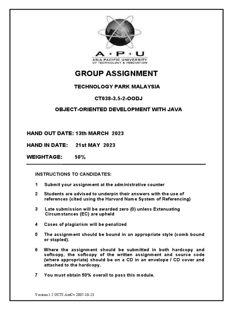 Object-Oriented Development with Java: A Group Assignment on Developing a Project for Technology ...