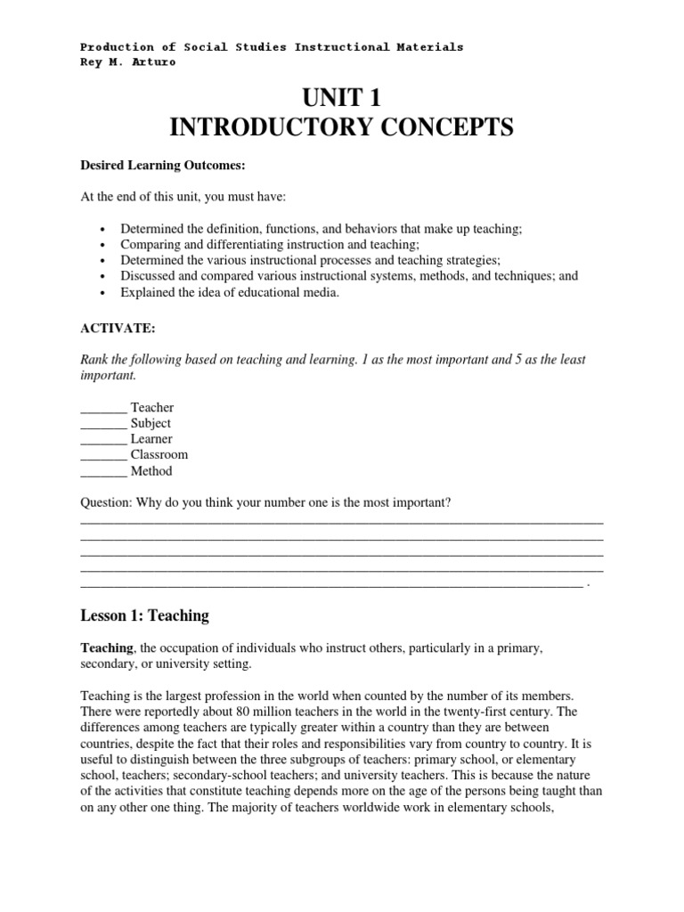 Unit 1 | PDF | Teachers | Learning