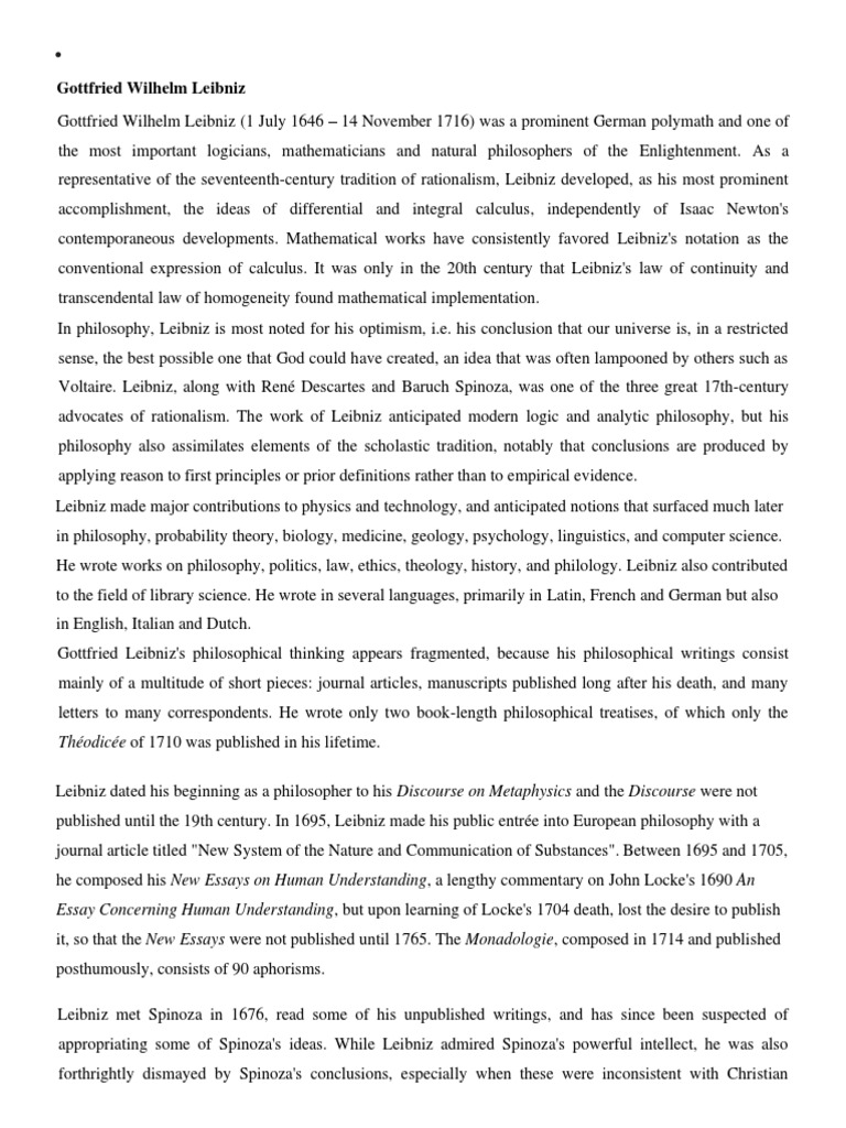 Gottfried Wilhelm Leibniz | PDF | Gottfried Wilhelm Leibniz | Teaching ...