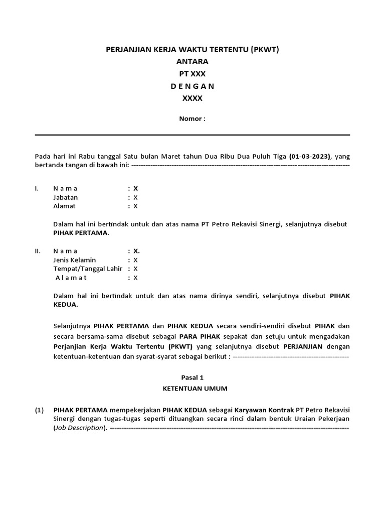 Contoh Pkwt Pdf