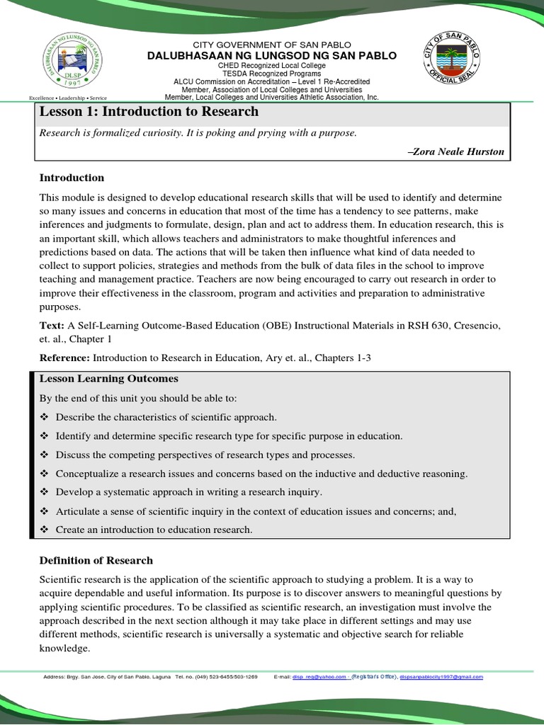 RES 1 Module Chapter 1 PDF | PDF | Statistics | Quantitative Research