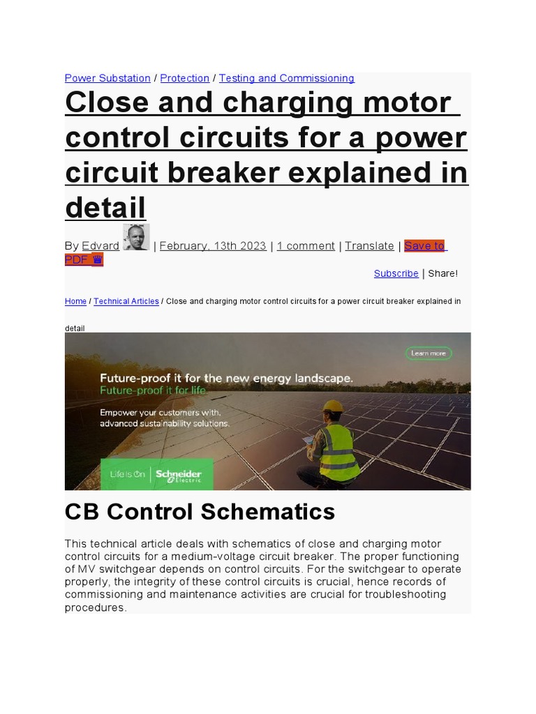 Close and Charging Motor Control Circuits For A Power Circuit Breaker ...