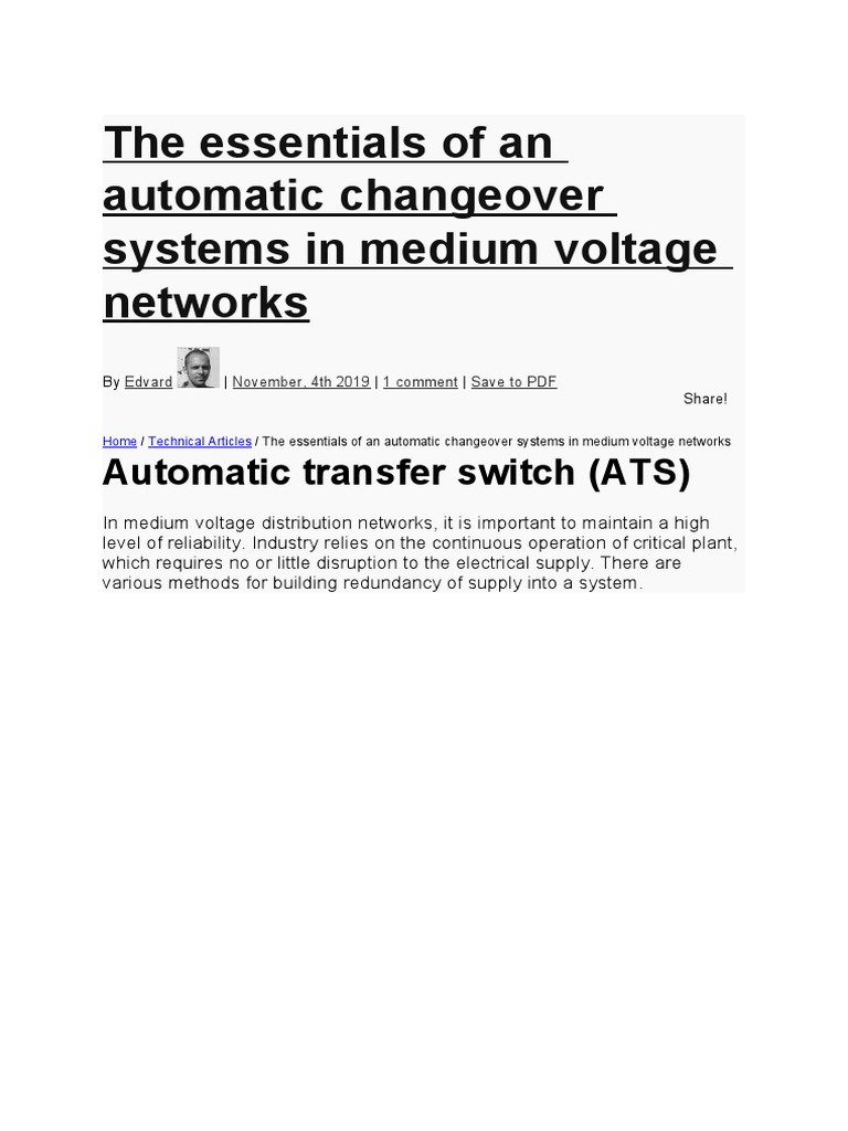 The Essentials of An Automatic Changeover Systems in Medium Voltage ...