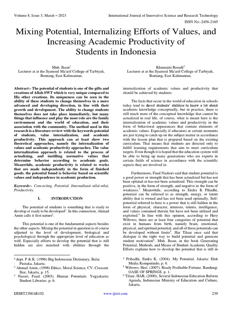 Mixing Potential, Internalizing Efforts of Values, and Increasing ...