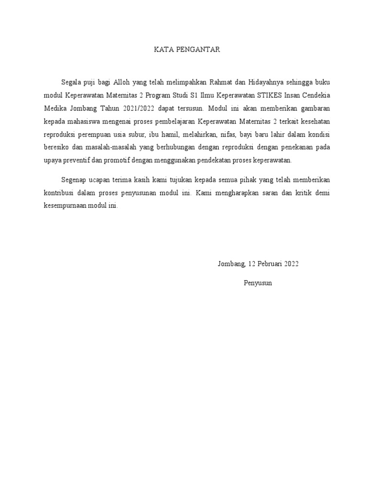 Kata Pengantar Modul Kep. Maternitas 2 PDF | PDF | Karier ...