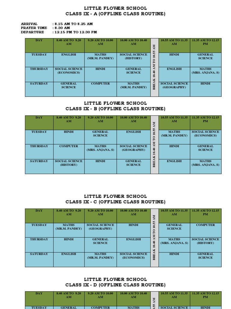 Class IX Daily Routine 2023 | PDF