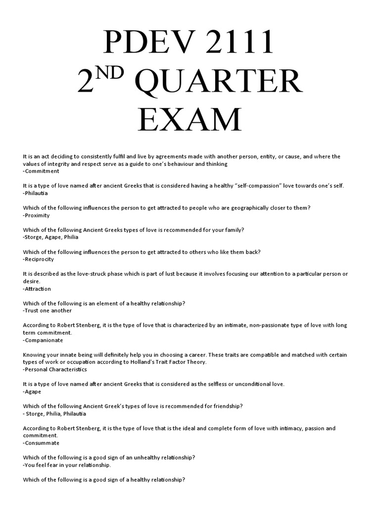 Personal Development Exam Insights | PDF | Love | Family