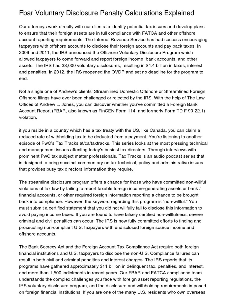 Fbar Voluntary Disclosure Penalty Calculations Explainedmjtue PDF | PDF ...