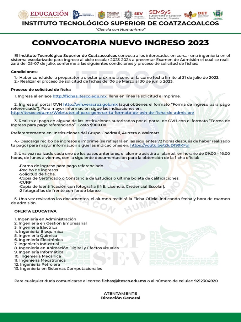 Convocatoria de Fichas Itesco 2023 | PDF | Ingeniería