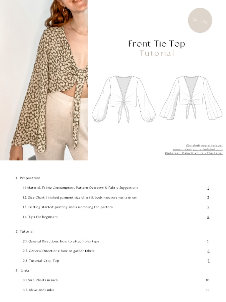 ENG - Front Tie Shirt - Tutorial | PDF | Seam (Sewing) | Sewing