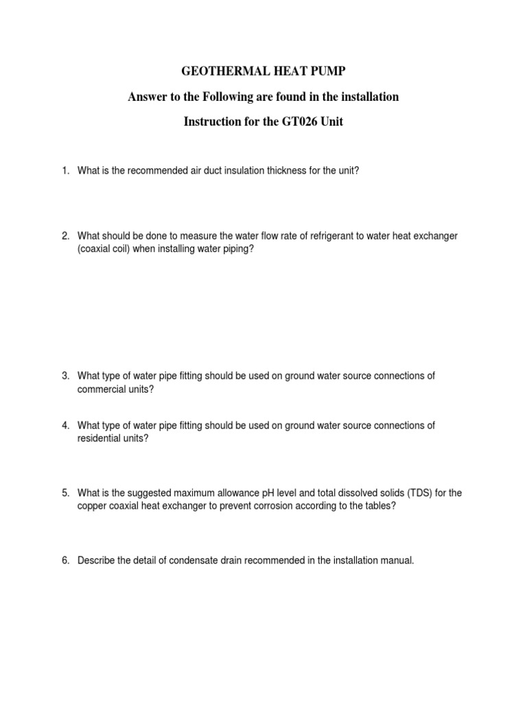 Geothermal Heat Pump-Questions (Labs 8&9) | PDF | Water Heating | Heat ...