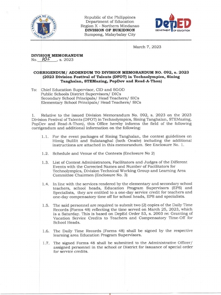 DM No. 105 S. 2023 | PDF