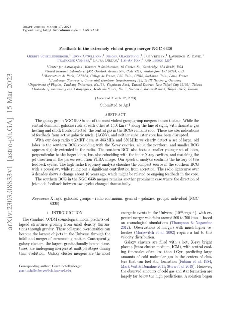 Feedback in The Merging Galaxy Group NGC6338 | PDF | Galaxy | Star ...
