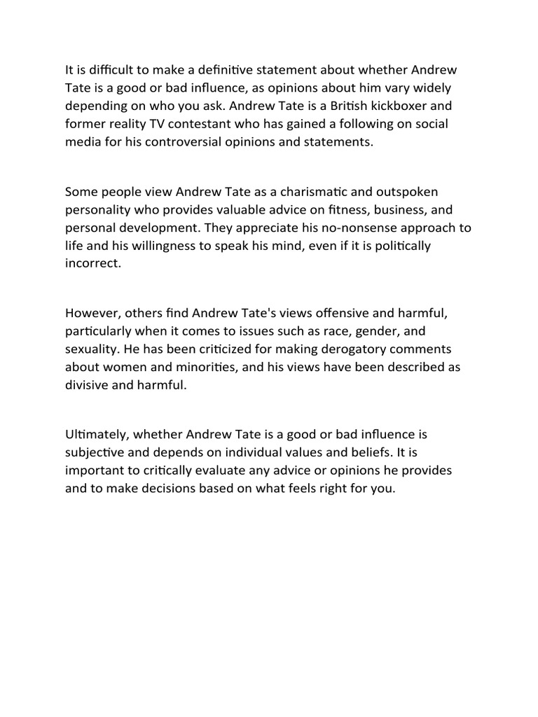 Andrew Tate - Good or Bad | PDF