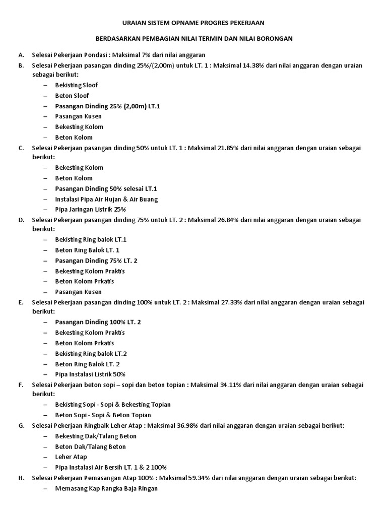 URAIAN SISTEM OPNAME PROGRES PEKERJAAN update | PDF
