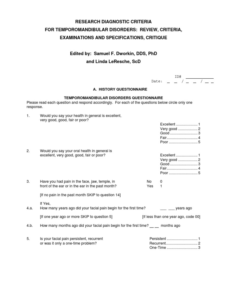 RDC TMD Patient History Questionnaire Formatted 8 04 07 | PDF | Race ... RDC TMD Patient History Questionnaire Formatted 8 04 07 | PDF | Race ...
