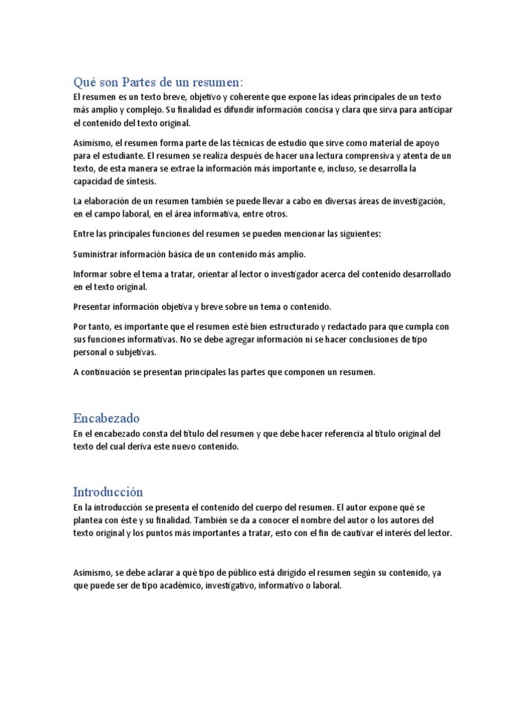 Partes de Un Resumen | PDF | Información