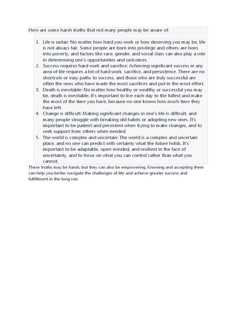 Harsh Truths About Life and Success | PDF