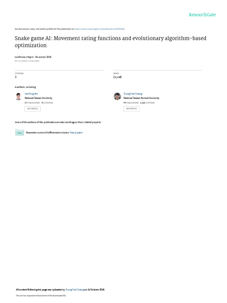 TAAI2016-SnakeAIusingEAv 1 0-Web | PDF | Artificial Intelligence | Intelligence (AI) & Semantics