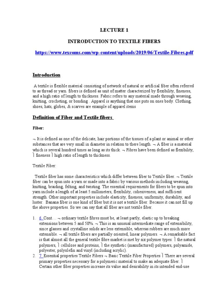 Textile Technology 1 Course | PDF | Fibers | Textiles