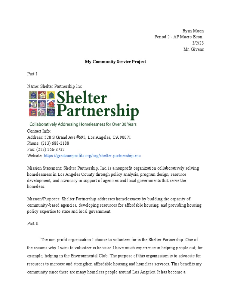 Ryan - Week 8 Assignment 24 My Community Service Project | PDF ...
