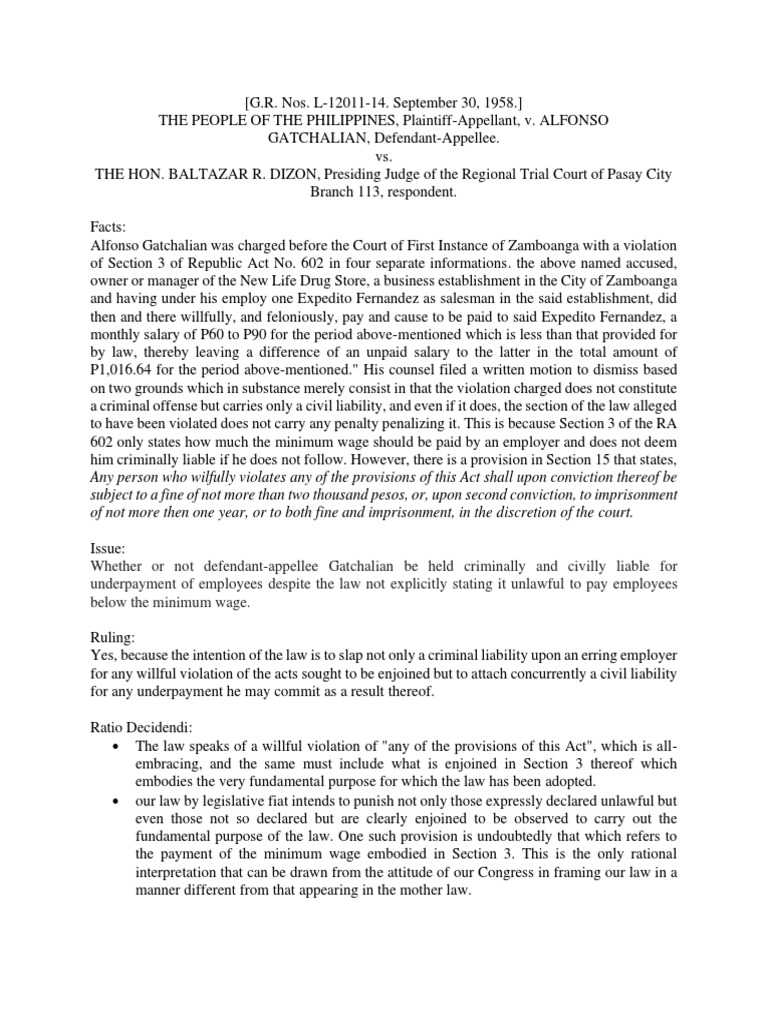 People vs. Gatchalian: Wage Liability Case | PDF | Legal Liability | Fine (Penalty)