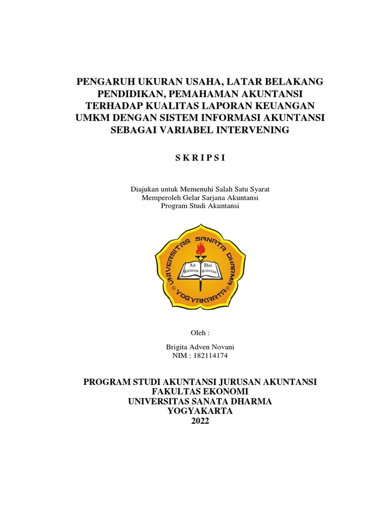 Skripsi Pengaruh Ukuran Usaha, Latar Belakang Pendidikan, Pemahaman ...