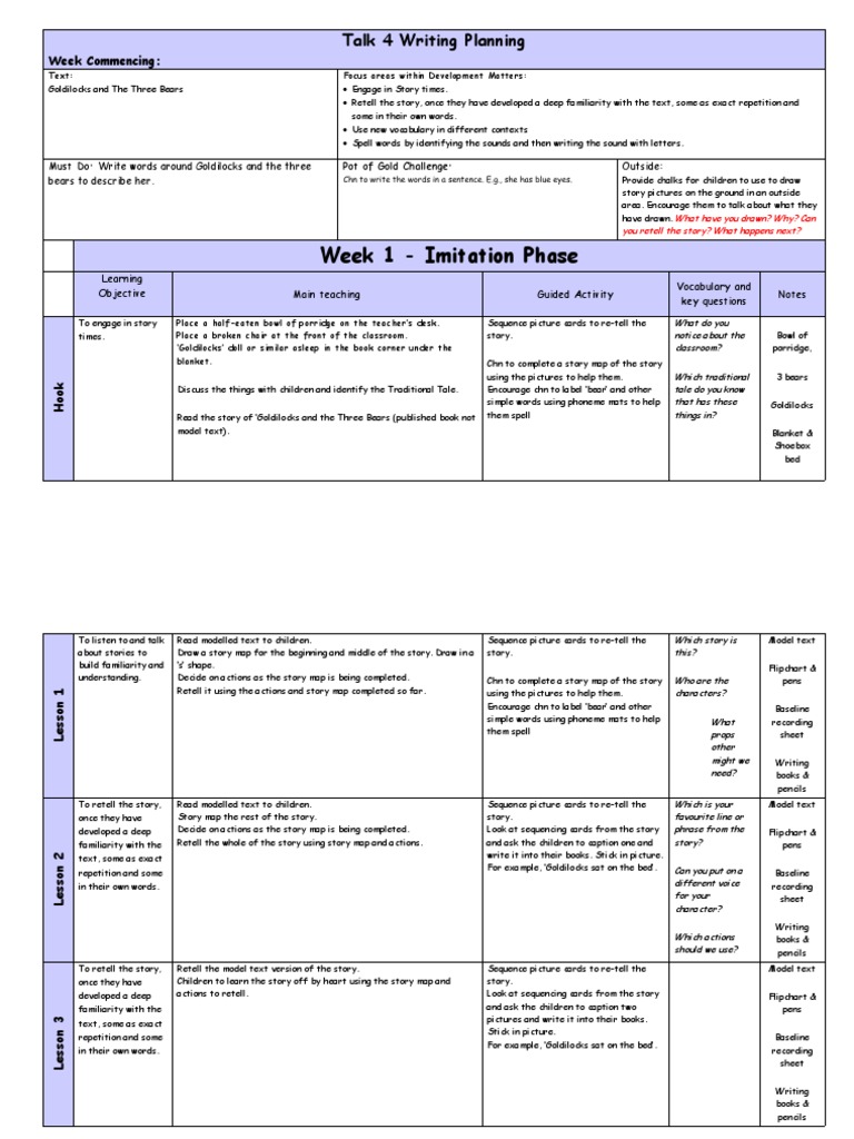 Planning Goldilocks Talk For Writing | PDF | Goldilocks And The Three ...