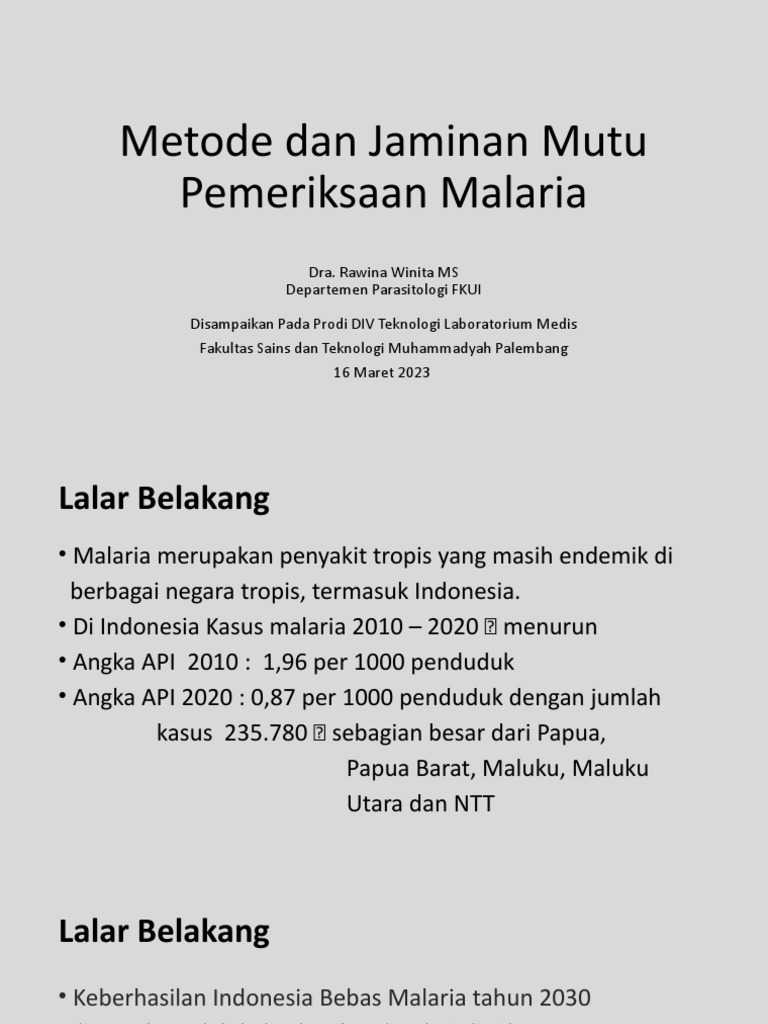 Metode Dan Jaminan Mutu Pemeriksaan Malaria | PDF