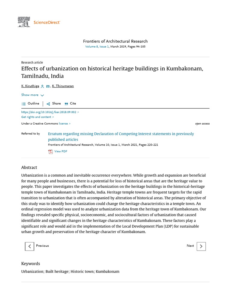 Effects of Urbanization On Historical Heritage Buildings in Kumbakonam, Tamilnadu, India ...