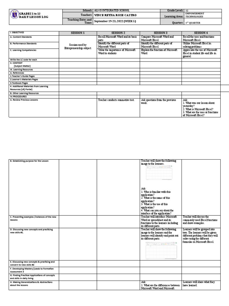 DLL Week 5 Empowerment Technologies | PDF | Learning | Teachers