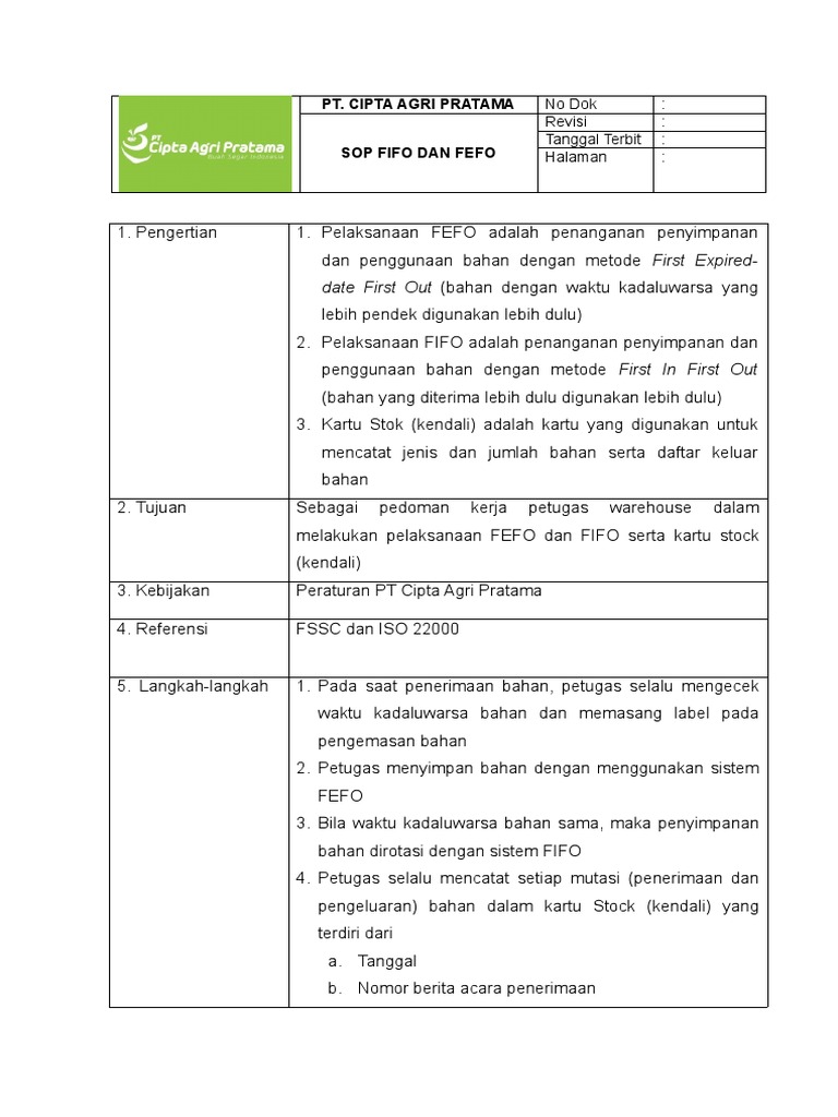 SOP FIFO Dan FEFO | PDF