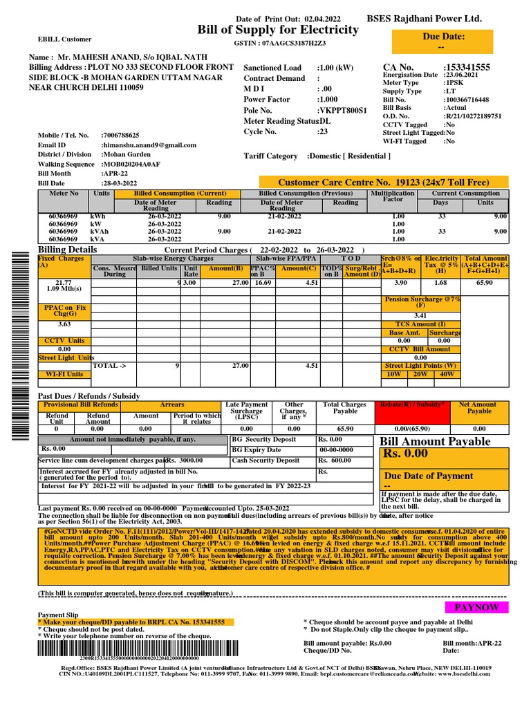 Current Bill Download | PDF | Cheque | Payments