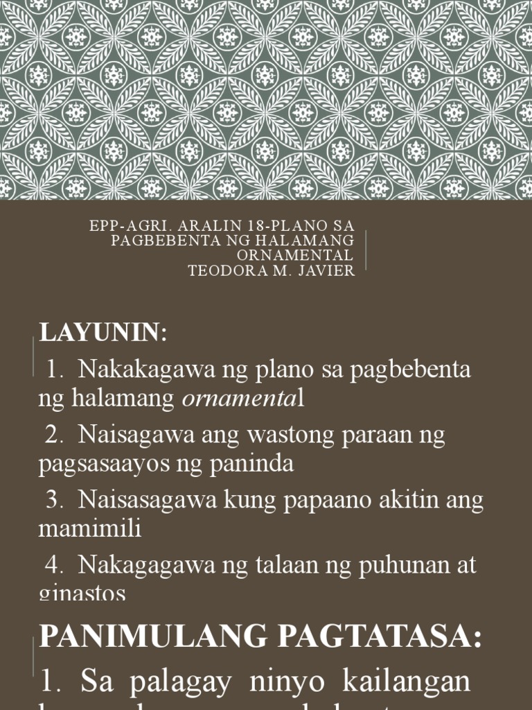 18 EPP-AGRI. Aralin 18-Plano Sa Pagbebenta NG Halamang Ornamental | PDF