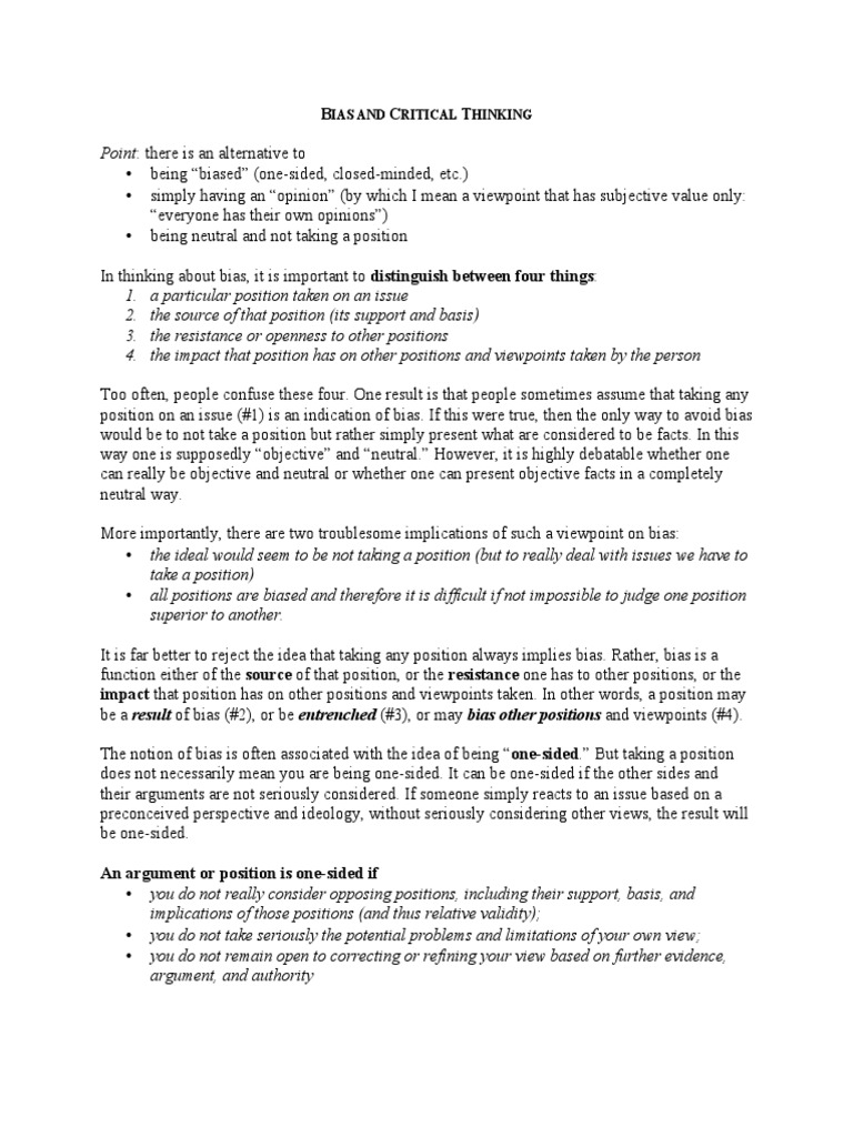 Bias - Critical Thinking PDF | PDF | Bias | Thought
