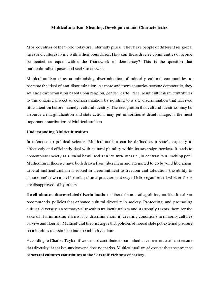 Multiculturalism - Meaning, Development and Characteristics | PDF ...