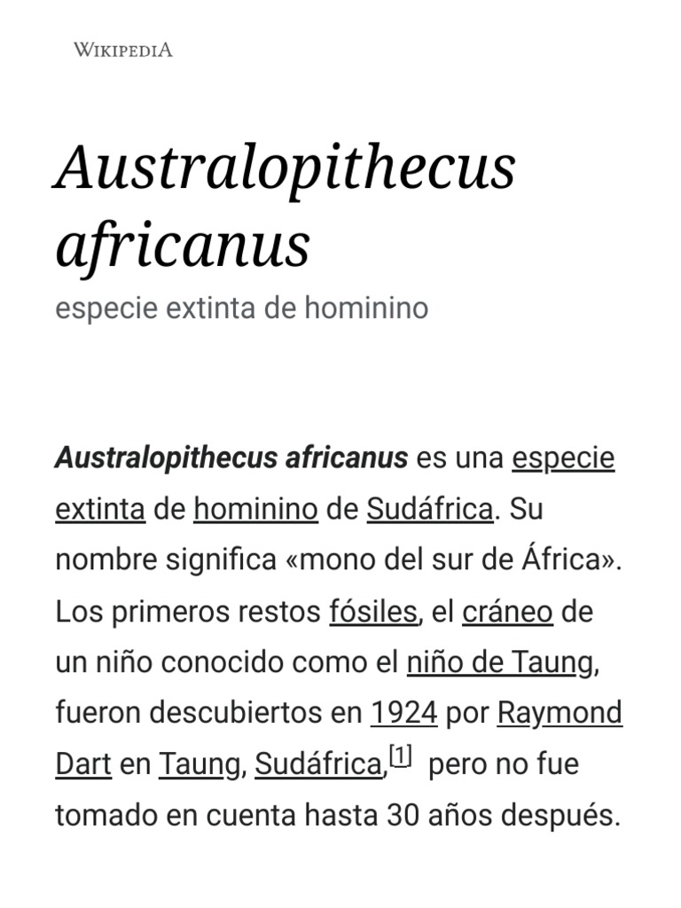 Australopithecus Africanus - Wikipedia PDF | PDF | Hominini ...
