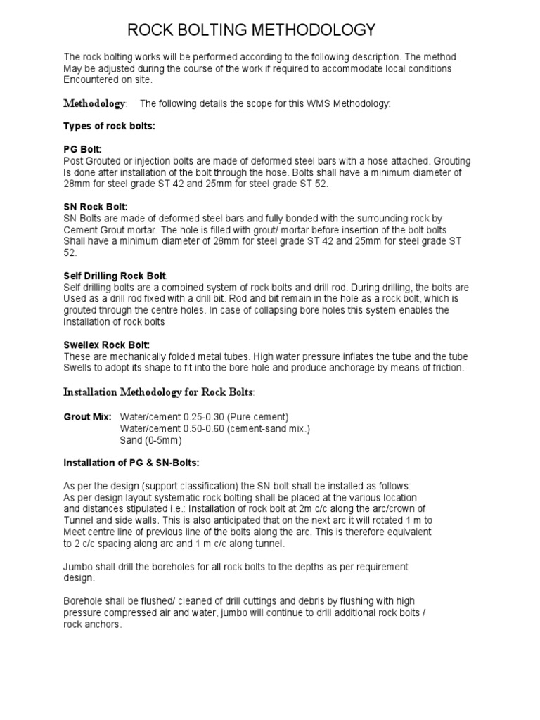 Rock Bolting Methodology | PDF | Pump | Screw